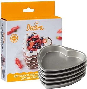 Decora 0070034 5-TLG. Set Formen 15 X 2 H cm FÜR Herzform SCHICHTKUCHEN, Stahl