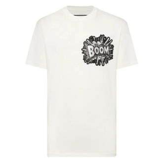 Philipp Plein Homme, Tops, Blanc, Taille: M T-Shirt Round Neck Ss
