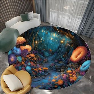 Generic Couleur Tapis Rond Fantaisie Lavable, antid&eacute;rapant l&eacute;ger &agrave; Poils Courts Tapis Rond, imprim&eacute; Fleurs Plantes Chemins pour Salon Chambre &agrave; Coucher Cuisin