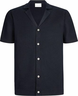 Profuomo Strick-Kurzarmhemd mit Variokragen und Perlmuttkn&ouml;pfen in