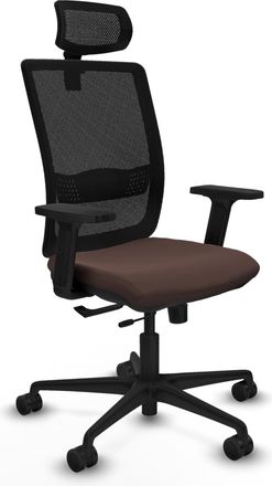 Piqueras y Crespo Ergonomischer Haches Telearbeitsstuhl mit 2D-Armen, h&ouml;henverstellbare Lendenwirbelst&uuml;tze und h&ouml;henverstellbares Kopfteil, Schwarz / Dunkelbraun