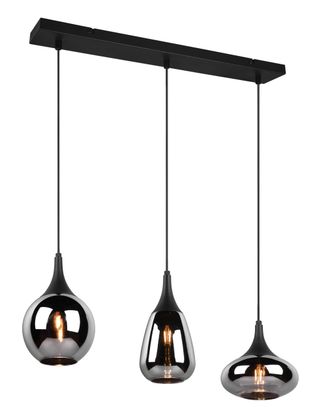 Trio Leuchten Pendelleuchte Lumina 317000332, Metall Schwarz matt, Glas Chrom bedampft, exkl. 3x E14
