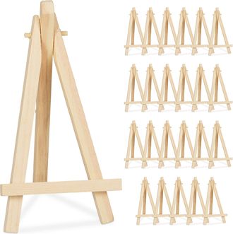 Relaxdays Mini Staffelei, 24er Set, Holz, Menü-& Tischkarten, Bilder, Tischdeko Hochzeit, Geburtstag, Party, Natur