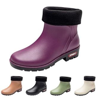 Generic Bottes de pluie en peluche pour femme - Imperm&eacute;ables - Bottines Chelsea courtes - Chaussures de jardin antid&eacute;rapantes - Chaudes et confortables - Avec