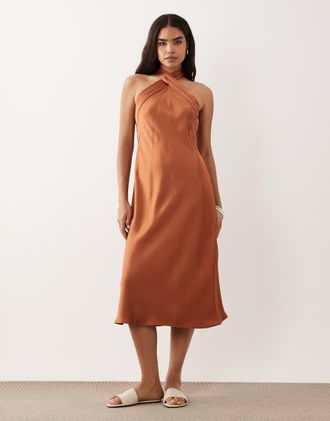 Ralph Lauren robe longue dos nu orange br&ucirc;l&eacute;-Rouge