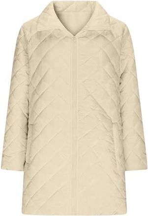 Generic Manteau matelass&eacute; pour femme avec col montant et fermeture &eacute;clair - Manteau dhiver rembourr&eacute; avec poches, beige, XXL
