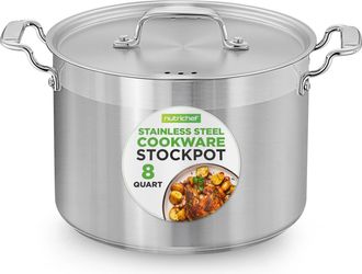 Nutrichef NutriChef Kochtopf Edelstahl 7,6L Induktion - Kompakter Topf mit Deckel f&uuml;r Singlehaushalt & kleine Familien Sp&uuml;lmaschinenfest & platzsparend, Ideal f
