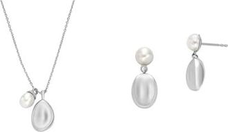 Skagen Agnethe Pearl Silver SKJ1831040 Collier pour femme en acier inoxydable Argenté + SKJ1835040 Boucles doreilles en acier inoxydable pour femme
