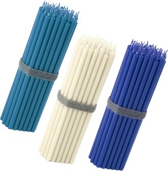 NKlaus 150x Stabkerzen Set 16 cm - Hellblau, Wei&szlig; & Dunkelblau - tropffrei & ru&szlig;frei - d&uuml;nne Kerzen f&uuml;r maritime Deko, Tischgestaltung, Hochzeit, Sommerparty