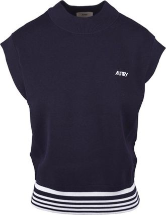Autry Femme, Tops, Bleu, Taille: 40 FR Gilet Sans Manches en Maille