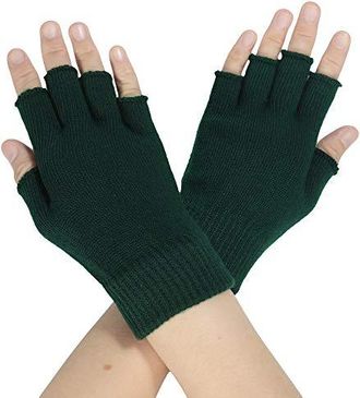 ZLYC Femmes dHiver Demi-Doigts Gants Chauds Laine Tricot Gants Sans Doigts(Solide Vert),Taille unique