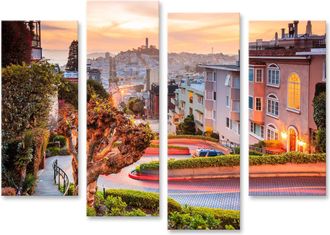 Islandburner Bild Bilder auf Leinwand Ber&uuml;hmte Lombard Street in San Francisco bei Sonnenaufgang Wandbild Poster Leinwandbild TYG