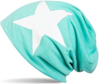 styleBREAKER Chapeau de Bonnet Classique avec imprim&eacute; &eacute;toiles, Beanie, Unisexe 04024038, Couleur:Turquoise-Blanc
