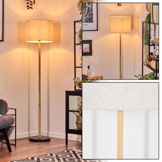 HOFSTEIN Stehleuchte Bassagoda, Stehlampe im skandinavischen Design, Boho-Style mit Schirm aus Stoff Ø 40 cm, E27, Höhe 166,5 cm, Fußschalter - Wohnzimmer, Sch