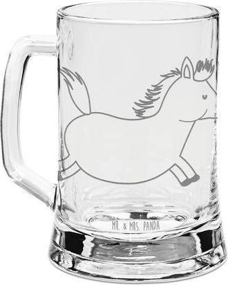 Mr. & Mrs. Panda Bierkrug Pferd Springen - Geschenk, Pferde, Bier Krug, Ma&szlig;krug Mit Gravur, Reiten, Bauernhof, Glas, Pferdestall, Pony, Tonkrug, Stall
