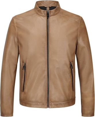 Milestone Lederjacke MSErnesto aus Lammnappa in Biker-Optik mit Stehkragen in