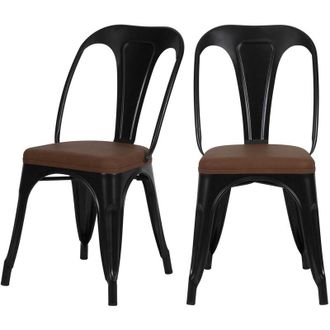 Rendez-Vous D&eacute;co Rendez-Vous D&eacute;co - Lot de 2 chaises pliantes en m&eacute;tal noir et cuir synth&eacute;tique marron - Hauteur dassise 45 cm - Robuste jusqu&agrave; 160 kg - Empilables