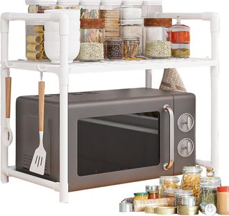 Generic Mikrowellenst&auml;nder - Verstellbarer Gegenorganisator, stabiler Doppelschicht-Brothalter, kompaktes Lagerregal | Multi Zweck Mikrowellenofen Organizer f