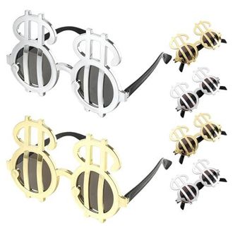 Beaupretty Lot de 6 Lunettes de F&ecirc;te Cr&eacute;atives en Plastique Symboles Dor&eacute; et Argent&eacute; Taille Unique Adulte Accessoires Photomaton pour Soir&eacute;es Carnavals et Festiv