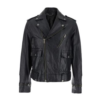 Golden Goose Homme, Vestes, Noir, Taille: XL Veste en cuir noir avec revers