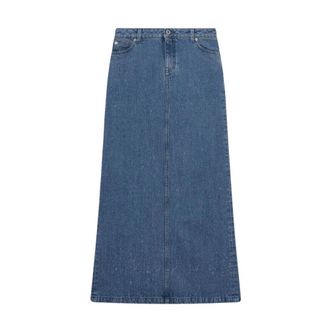 Halfboy Denim Maxi Rock mit Laserbehandlung - - Skirts - Damen - Blau - W27
