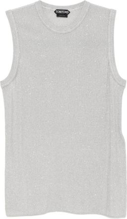 Tom Ford Femme, Tops, Gris, Taille: 40 FR Micro Sequins Embellished Rib Relaxed Tank