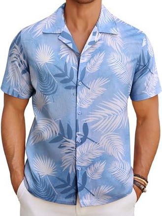 Coofandy Chemise Hawaïenne Homme Chemise Manches Courtes Funky Casual Button Down Chemise A Fleur Chemise de Plage Vacances été Feuilles en Silhouette B XXL