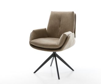 DELIFE Drehstuhl Clea-Flex Mikrofaser Beige Vintage Kreuzgestell breit Schwarz 360&deg; drehbar Wippfunktion, Esszimmerst&uuml;hle