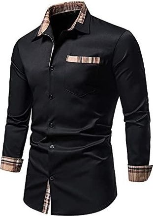 Generic Chemise Formelle pour Hommes décontractée à Manches Longues Col Bicolore Chemise à Carreaux Patchwork habillées Slim Business Classiques boutonnées, I