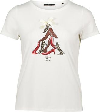 Zero Damen Shirt mit Aufdruck und Schleife 38, Patch CreamRed