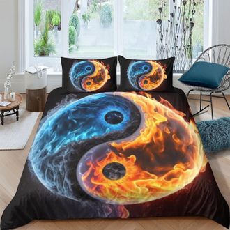 Generic Bettwäsche-Set 135X200 cm 3D Tai Chi Yin Yang Bagua Muster Bettwäsche 100% Mikrofaser Kuschelig Mit Reißverschluss - Jungen Mädchen Zimmer Dekort Bett