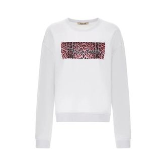 Roberto Cavalli Femme, Sweatshirts et sweats &agrave; capuche, Blanc, Taille: 36 FR SweaT-shirt &agrave; imprim&eacute; l&eacute;opard