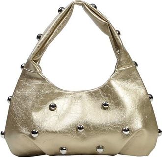 Jamron Femme Métallique Cuir Synthétique Sac Hobo Sac Fourre-tout Clouté SN0705220 Or