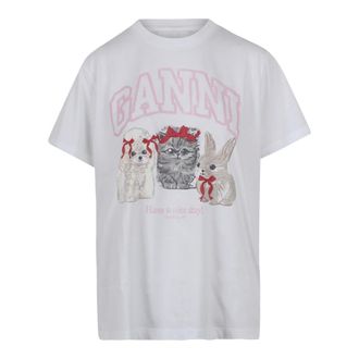 Ganni Femme, Tops, Blanc, Taille: 40 FR Puppys Print and Logo T-Shirt
