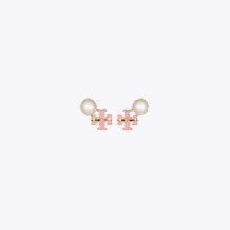Tory Burch Damen Moondance Logo and Pearl Stud Earrings