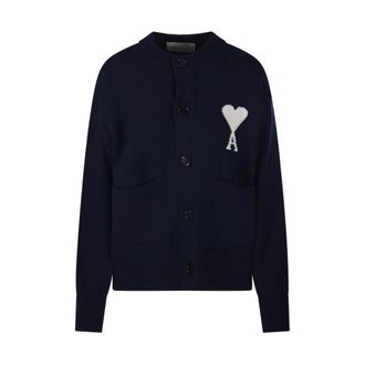 Ami Femme, Pulls, Bleu, Taille: 38 FR ADC V Neck Cardigan