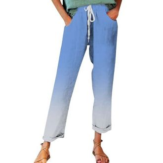 Generic Pantalon L&eacute;ger Femme Pantacourt Fluide &Eacute;t&eacute; Pantalon Court en Lin pour Femme Grande Taille Taille Haute Jambe Large Longueur Cheville Ray&eacute; pour La Plag
