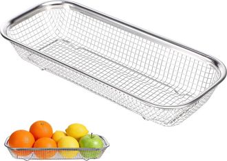 Hemoton Edelstahl Abflusskorb Viereckig 12.2X4.7X2.2 Zoll Verdicktes Sieb F&uuml;r K&uuml;che Obst Gem&uuml;se Mehrzweck Abtropfkorb Praktisch F&uuml;r K&uuml;chenarbeitsplatte