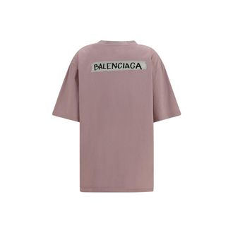 Balenciaga Logo-Print Cotton T-Shirt - Pink