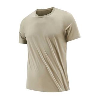 Generic T-shirt d&eacute;t&eacute; pour homme Couleur unie Soie T-shirt col rond V&ecirc;tements &agrave; s&eacute;chage rapide, kaki, XXL