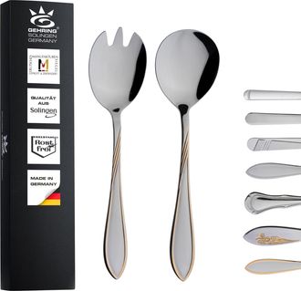 Gehring Gehring Solingen Focus Salatbesteck 2-teilig dekorvergoldet I Edelstahlbesteck I Salatl&ouml;ffel I Salatgabel I Servierbesteck I Edelstahlbesteck I sp&uuml;lma