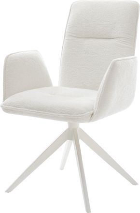 DELIFE Esszimmerstuhl Vinja-Flex Kreuzgestell breit Wei&szlig; Boucl&eacute; Soft Beige 360&deg; drehbar Wippfunktion