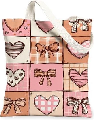 Generic Sacs fourre-tout en toile &agrave; motif de coeur, sacs &agrave; provisions r&eacute;utilisables, motif floral printanier, l&eacute;ger et lavable, bandouli&egrave;re C, p&ecirc;che, 13x15 In