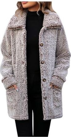 Generic 2026 Vestes d&eacute;contract&eacute;es amples &agrave; manches longues pour femme - Cardigan &agrave; revers boutonn&eacute; - V&ecirc;tement dext&eacute;rieur mi-long pour un usage quotidien, gris