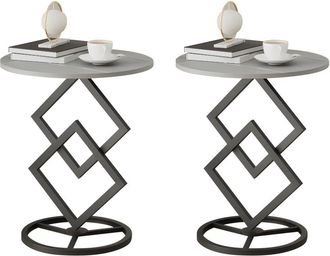 Generic Moderner Runder Beistelltisch Mit Steinplatte - Schwarzer Beistelltisch Mit Stahlsockel for Wohnzimmer, Schlafzimmer Oder Terrasse (16 Durchmesser, 23