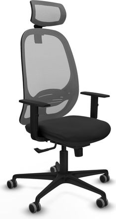 Piqueras y Crespo Schwarzer Schreibtischstuhl mit 1D-Armen, h&ouml;henverstellbare Lendenst&uuml;tze und Kopfteil, h&ouml;henverstellbar und neigbar, Grau/Schwarz