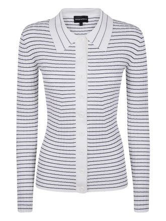 Emporio Armani Gestreifter Cardigan mit Polokragen - Weiß