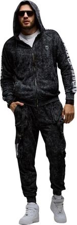 Cipo & Baxx Herren Jogginganzug CLR128 Schwarz - Zweiteiliges Set aus Kapuzenjacke und Jogginghose mit sportlichem Design und hohem f&uuml;r Alltag und Freizeit - CLR1