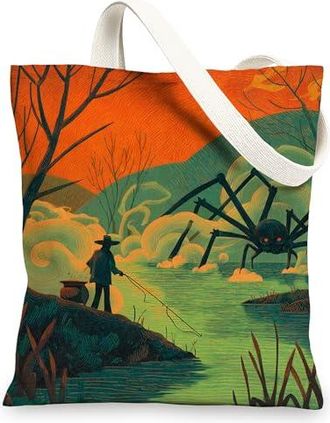 Generic Sacs fourre-tout effrayants en toile, motif créature dhorreur artistique, sacs de courses réutilisables, sacs de courses vintage dextérieur légers et 