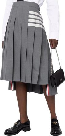 Thom Browne Femme, Jupes, Gris, Taille: 32 FR Plain Weave 4-Bar Midi Pleated Skirt